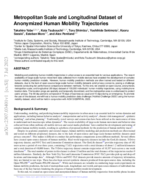 (PDF) Metropolitan Scale and Longitudinal Dataset of Anonymized Human ...