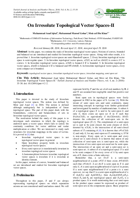 (PDF) On Irresolute Topological Vector Spaces-II