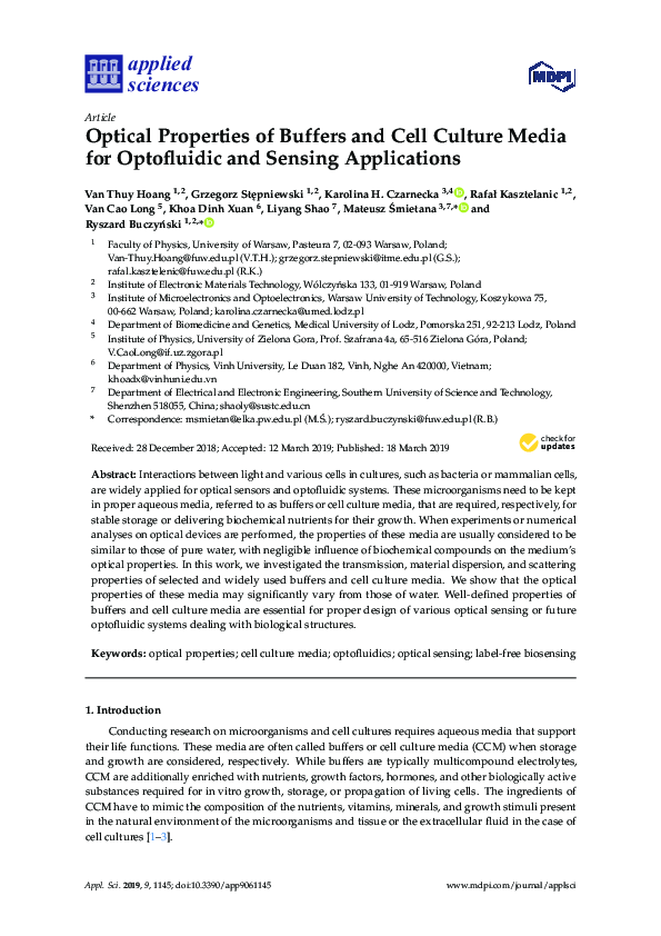 (PDF) Optical Properties of Buffers and Cell Culture Media for ...