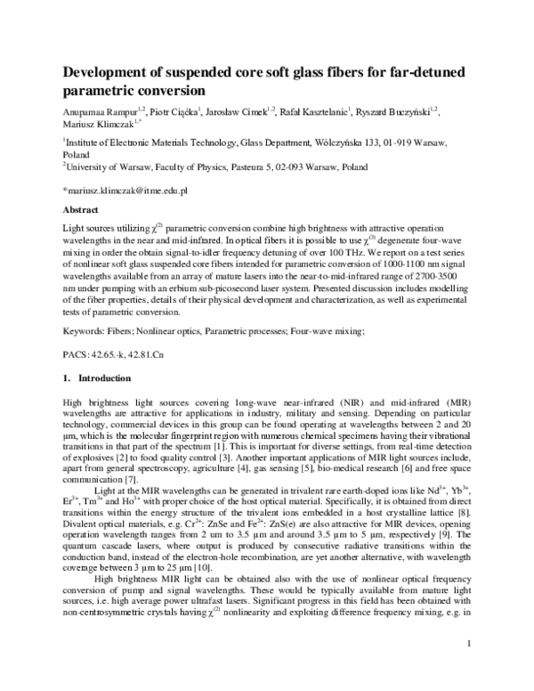 (PDF) Development of suspended core soft glass fibers for far-detuned ...
