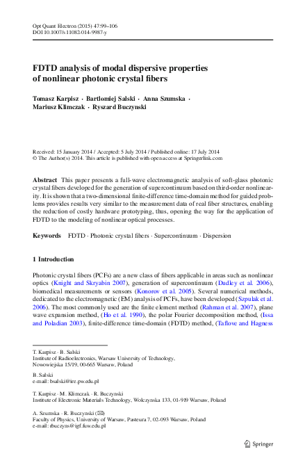 (PDF) FDTD analysis of modal dispersive properties of nonlinear ...