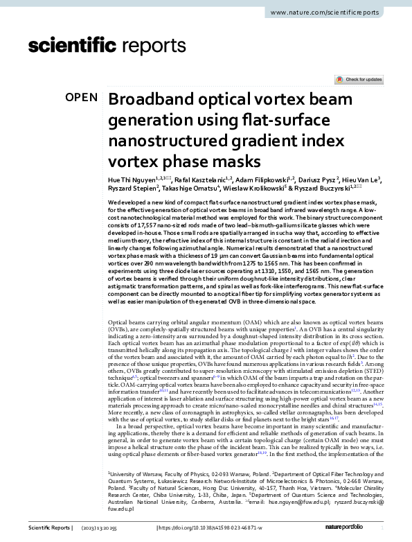 (PDF) Broadband optical vortex beam generation using flat-surface nanostructured gradient index ...