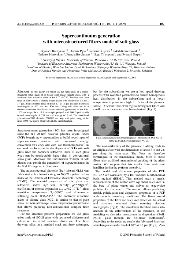 (PDF) Supercontinuum generation with microstructured fibers made of soft glass