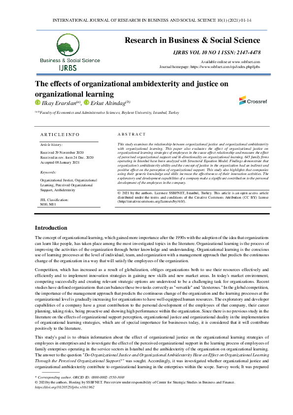 (PDF) The effects of organizational ambidexterity and justice on organizational learning