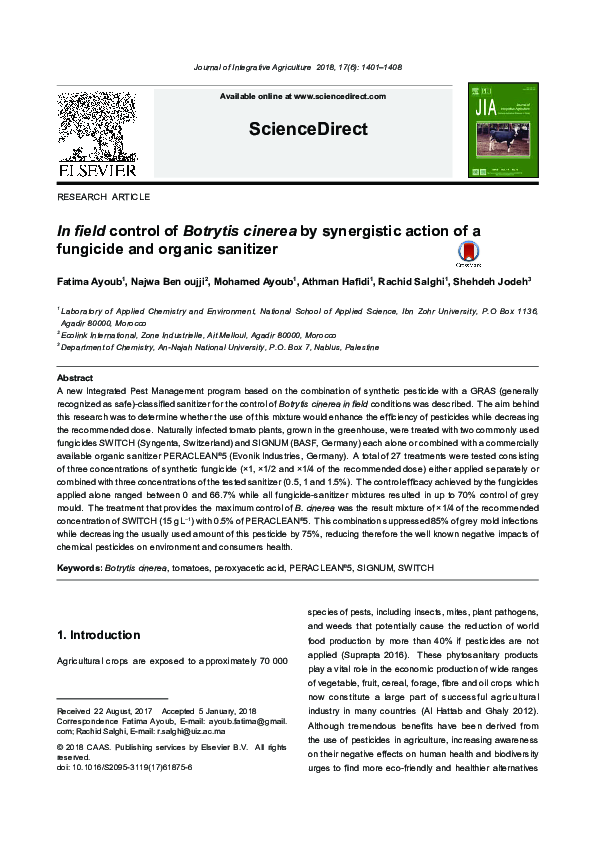(PDF) In field control of Botrytis cinerea by synergistic action of a ...