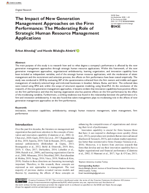 (PDF) The Impact of New Generation Management Approaches on the Firm ...