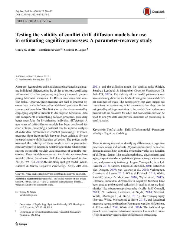 (PDF) Testing the validity of conflict drift-diffusion models for use ...
