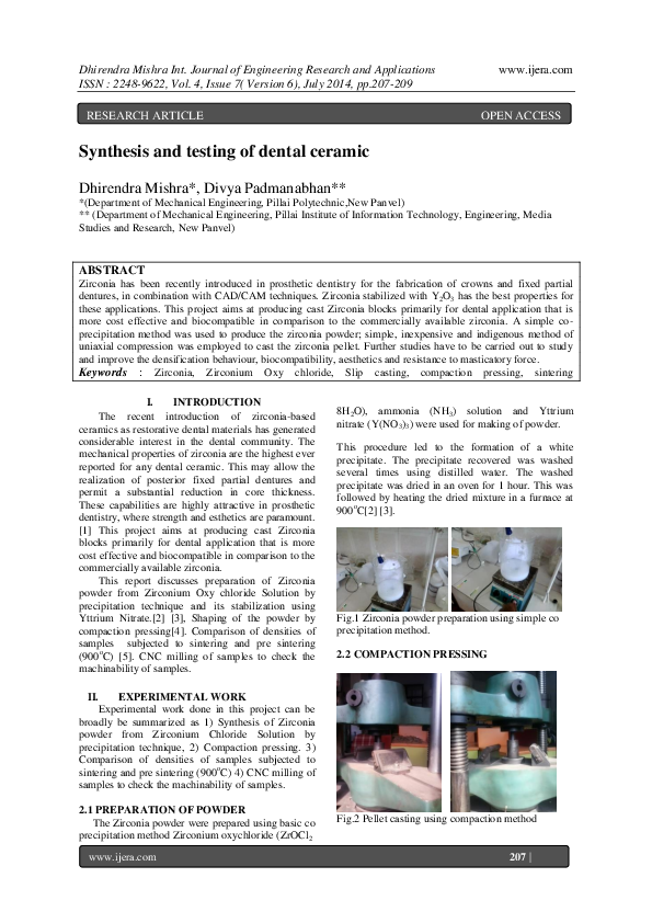 (PDF) Synthesis and testing of dental ceramic
