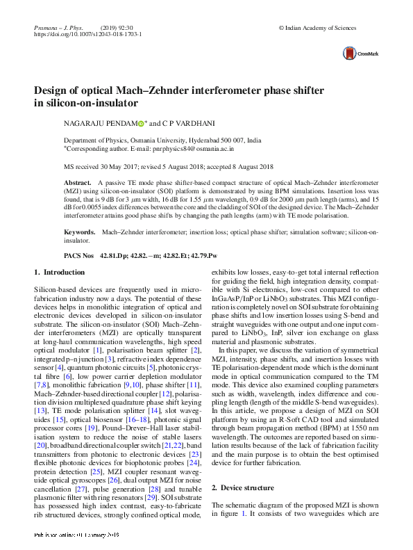 (PDF) Design of optical Mach-Zehnder interferometer using ion exchange method for biosensing