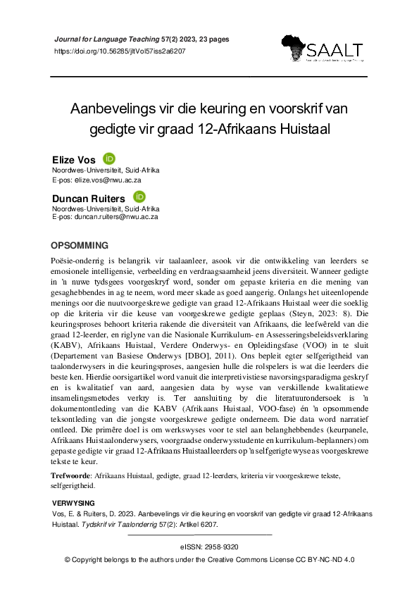 (PDF) Kriteria om gedigte vir graad 12-Afrikaans Huistaal te keur en ...