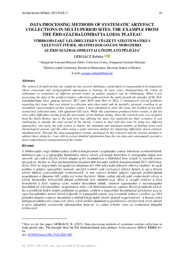 (PDF) Data processing methods of systematic artefact collections in ...