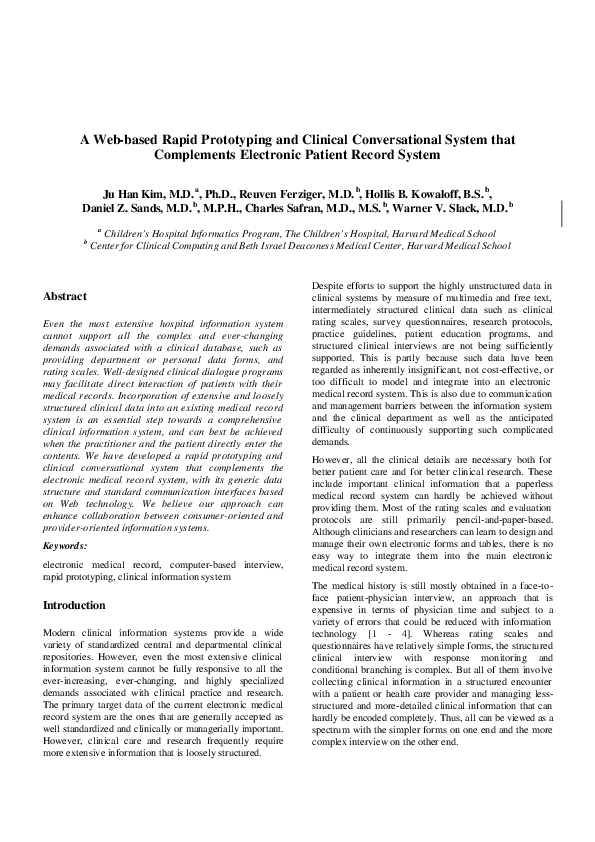 (PDF) A Web-based Rapid Prototyping and Clinical Conversational System that Complements ...
