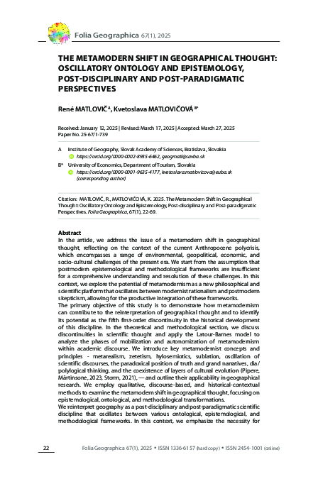 (PDF) The Metamodern Shift in Geographical Thought: Oscillatory ...
