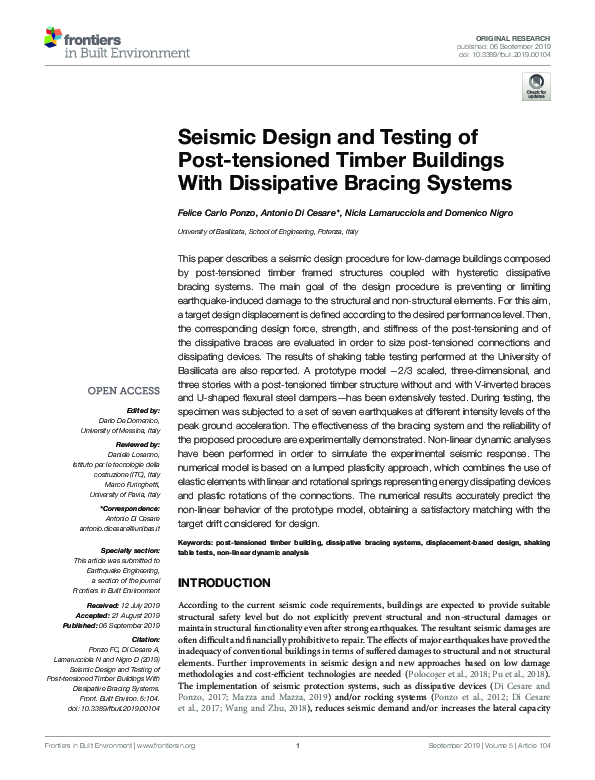 (PDF) Seismic Design and Testing of Post-tensioned Timber Buildings ...