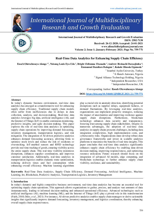 (PDF) Real-Time Data Analytics for Enhancing Supply Chain Efficiency
