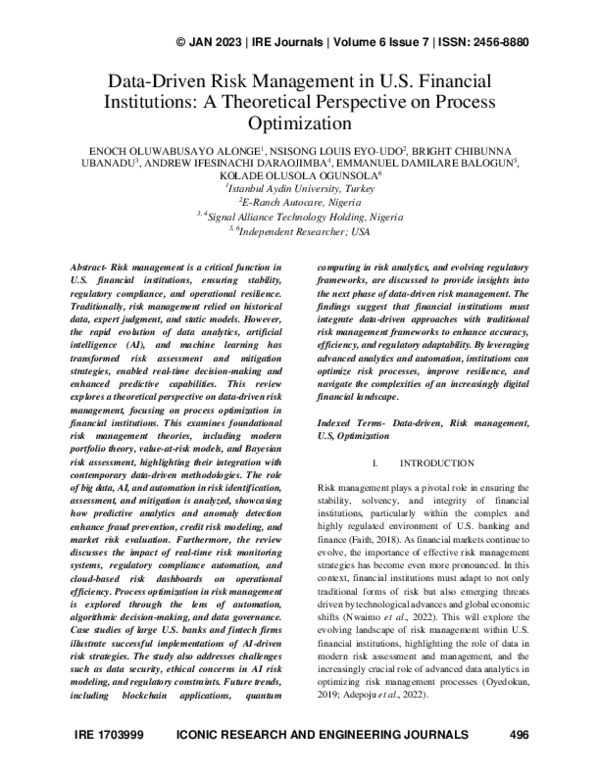 (PDF) Data-Driven Risk Management in U.S. Financial Institutions: A Theoretical Perspective on ...