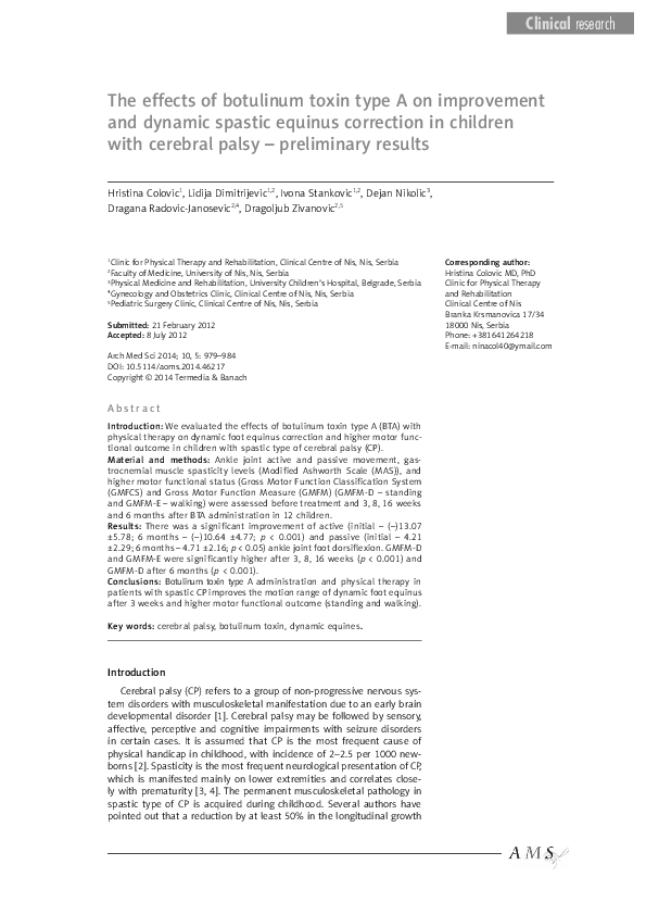 (PDF) The effects of botulinum toxin type A on improvement and dynamic ...
