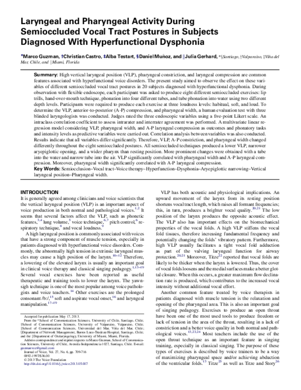 (PDF) Laryngeal and Pharyngeal Activity During Semioccluded Vocal Tract ...