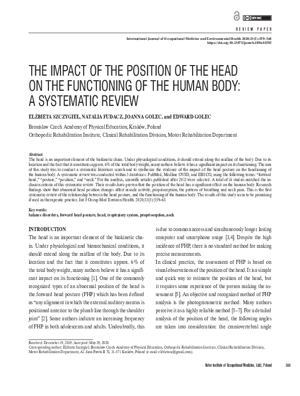 (PDF) The impact of the position of the head on the functioning of the ...