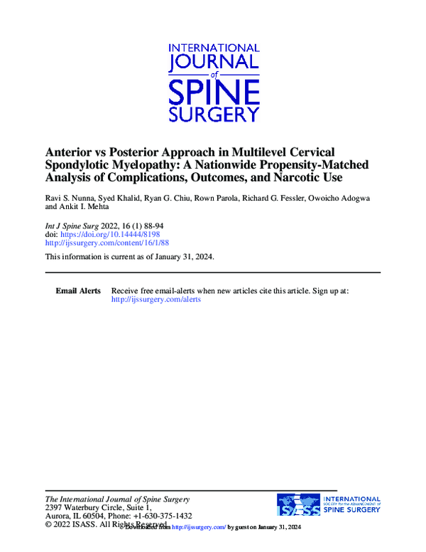 (PDF) Anterior vs Posterior Approach in Multilevel Cervical Spondylotic ...