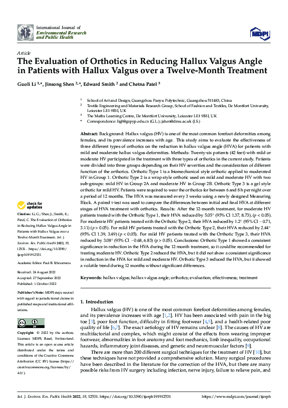 (PDF) The Evaluation of Orthotics in Reducing Hallux Valgus Angle in ...