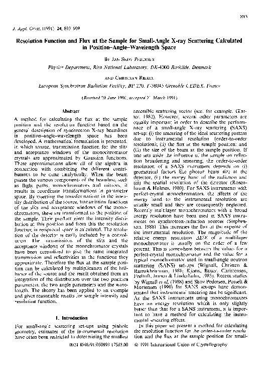 (PDF) Resolution function and flux at the sample for small-angle X-ray ...
