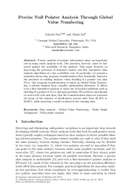 (PDF) Precise Null Pointer Analysis Through Global Value Numbering