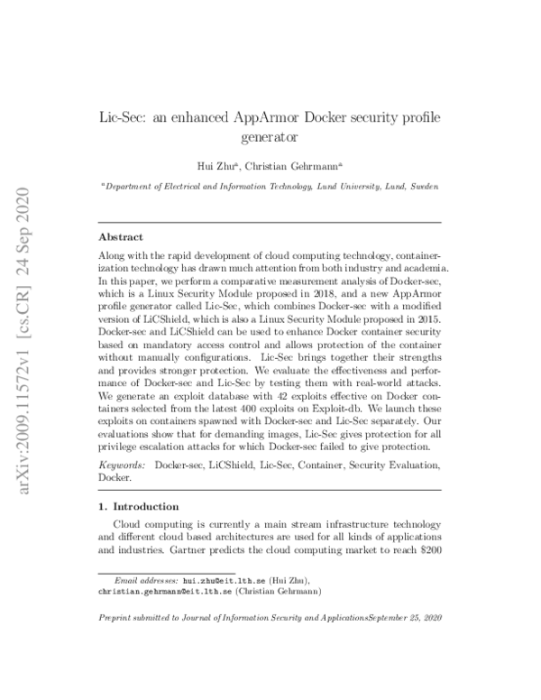 (PDF) Lic-Sec: an enhanced AppArmor Docker security profile generator