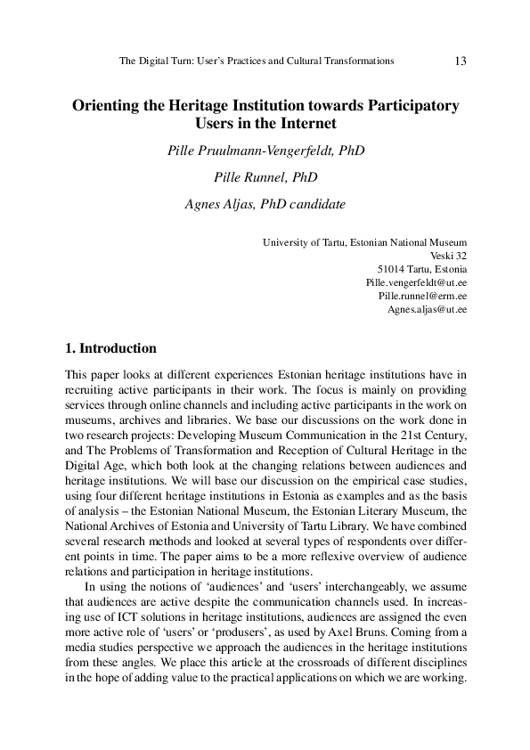 (PDF) Orienting the Heritage Institution towards Participatory Users in ...