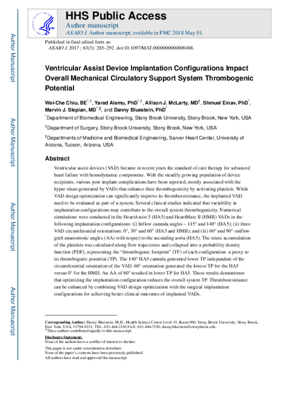 (PDF) Ventricular Assist Device Implantation Configurations Impact ...
