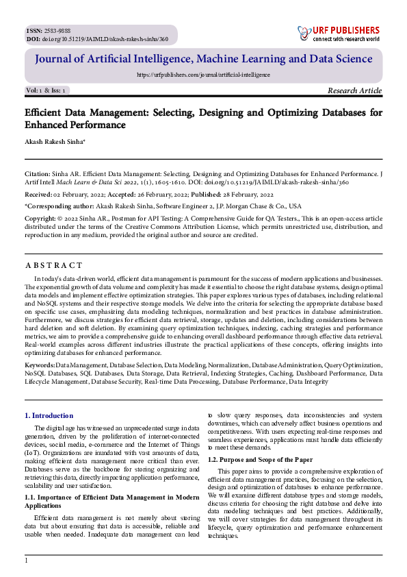(PDF) Efficient Data Management: Selecting, Designing and Optimizing Databases for Enhanced ...