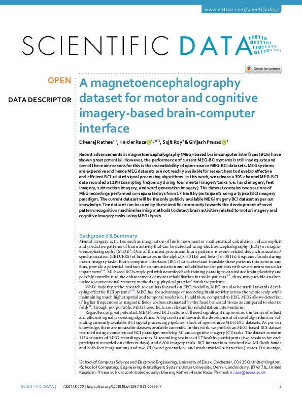 (PDF) A magnetoencephalography dataset for motor and cognitive imagery ...