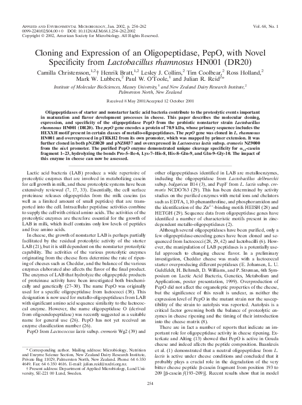 (PDF) Cloning and Expression of an Oligopeptidase, PepO, with Novel ...