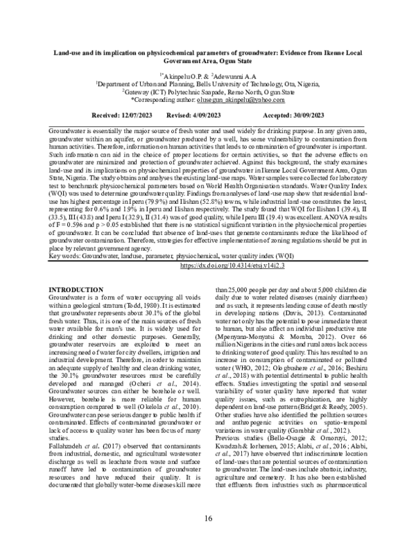 (PDF) Land-use and its implication on physicochemical parameters of ...