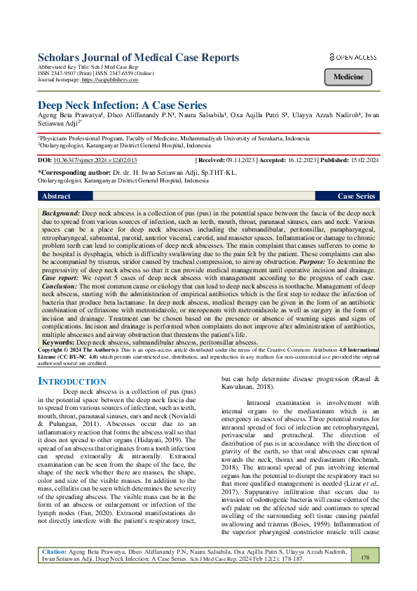 (PDF) Deep Neck Infection: A Case Series