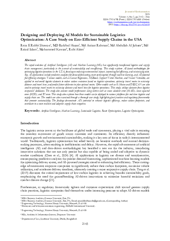 (PDF) Designing and Deploying AI Models for Sustainable Logistics Optimization: A Case Study on ...