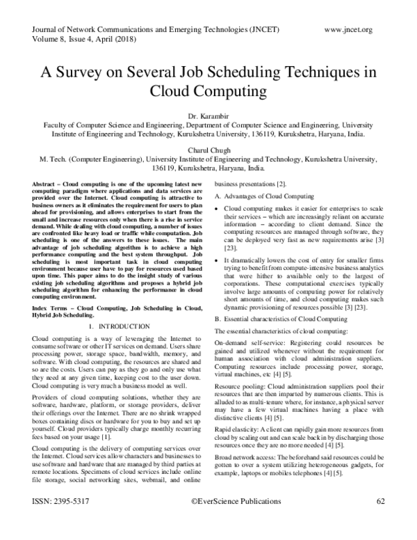(PDF) A Survey on Several Job Scheduling Techniques in Cloud Computing