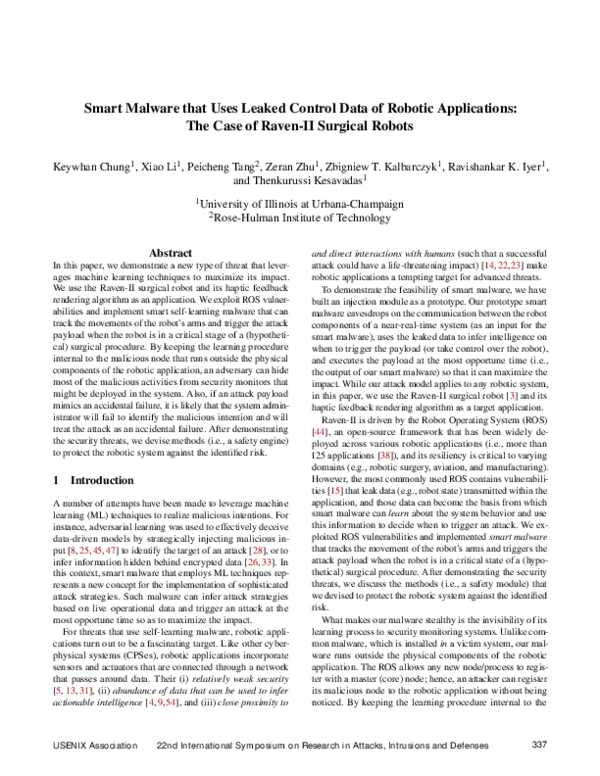 (PDF) Smart Malware that Uses Leaked Control Data of Robotic ...