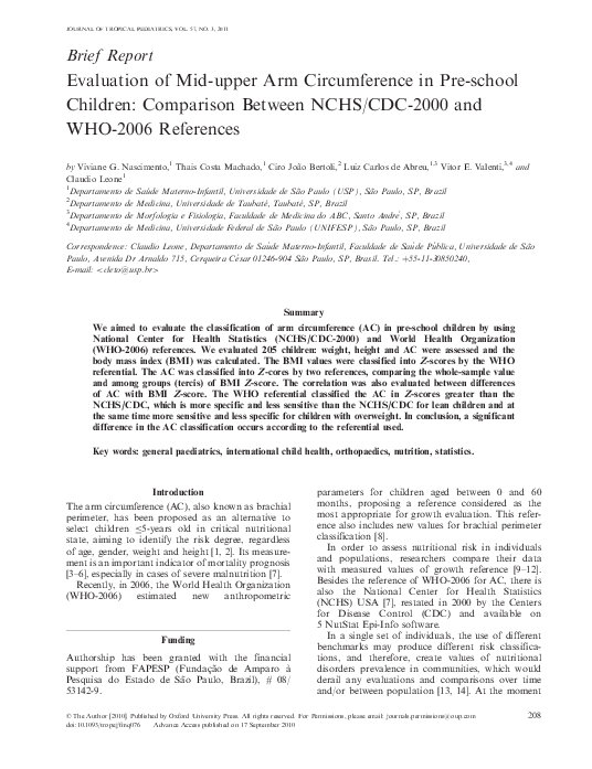 (PDF) Evaluation of Mid-upper Arm Circumference in Pre-school Children ...