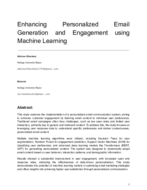 (PDF) Enhancing Personalized Email Generation and Engagement using ...