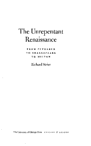 (PDF) The Unrepentant Renaissance: From Petrarch to Shakespeare to Milton
