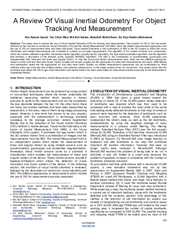 (PDF) A Review Of Visual Inertial Odometry For Object Tracking And Measurement