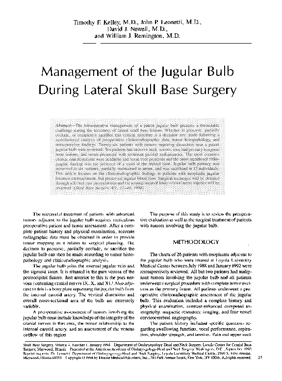 (PDF) Management of the Jugular Bulb During Lateral Skull Base Surgery