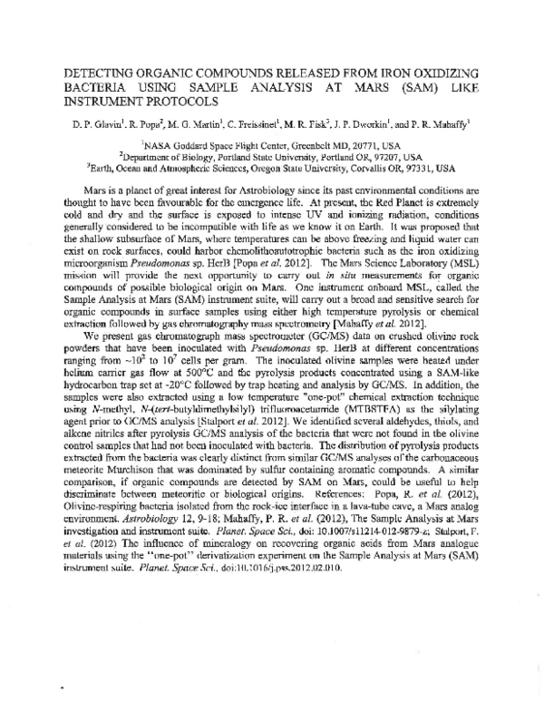 (PDF) Detecting Organic Compounds Released from Iron Oxidizing Bacteria ...