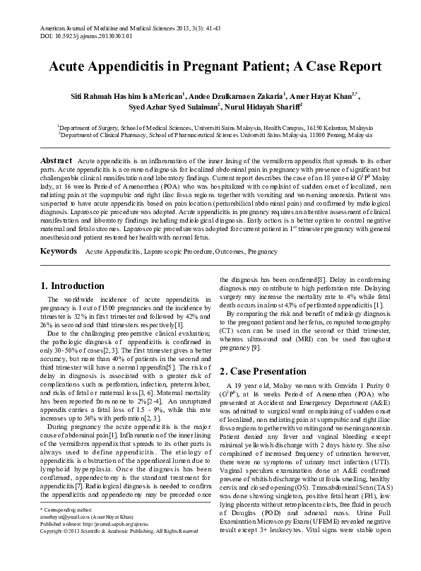 (PDF) Acute Appendicitis in Pregnant Patient; A Case Report