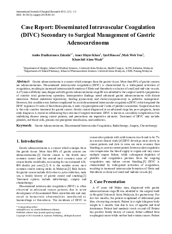 (PDF) Case Report: Disseminated Intravascular Coagulation (DIVC ...