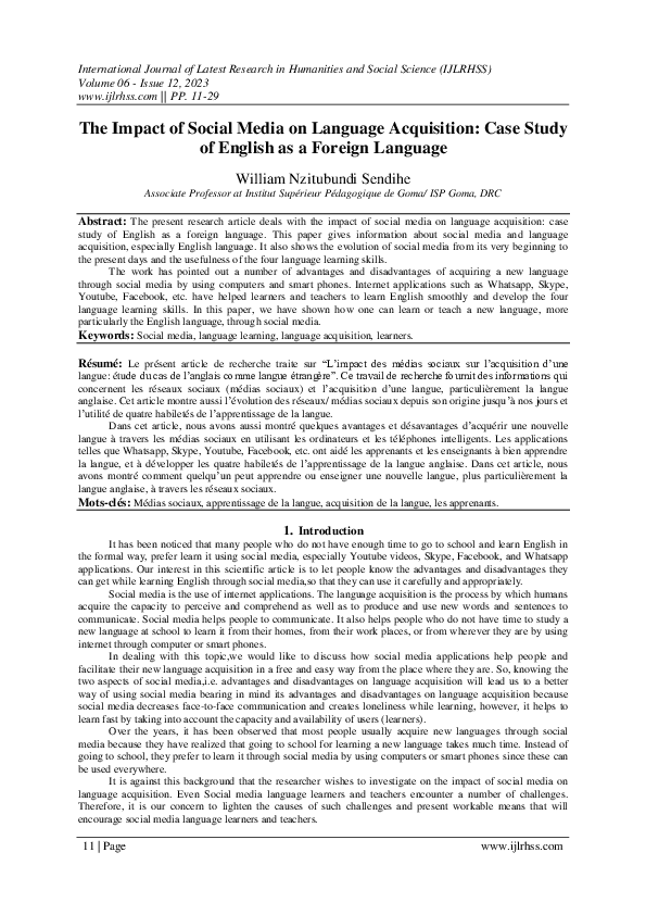 (PDF) The Impact of Social Media on Language Acquisition: Case Study of ...