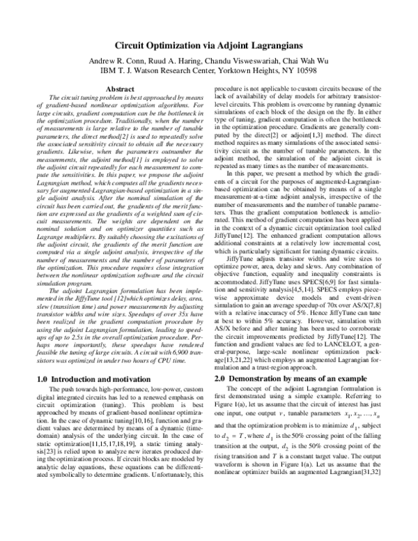 (PDF) Circuit optimization via adjoint Lagrangians