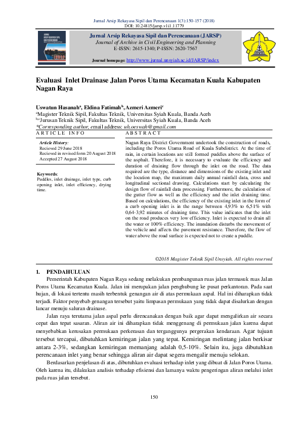 (PDF) Evaluasi Inlet Drainase Jalan Poros Utama Kecamatan Kuala ...