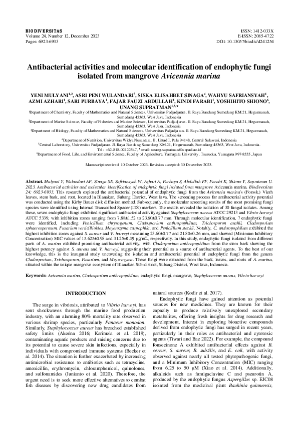 (PDF) Antibacterial activities and molecular identification of endophytic fungi isolated from ...
